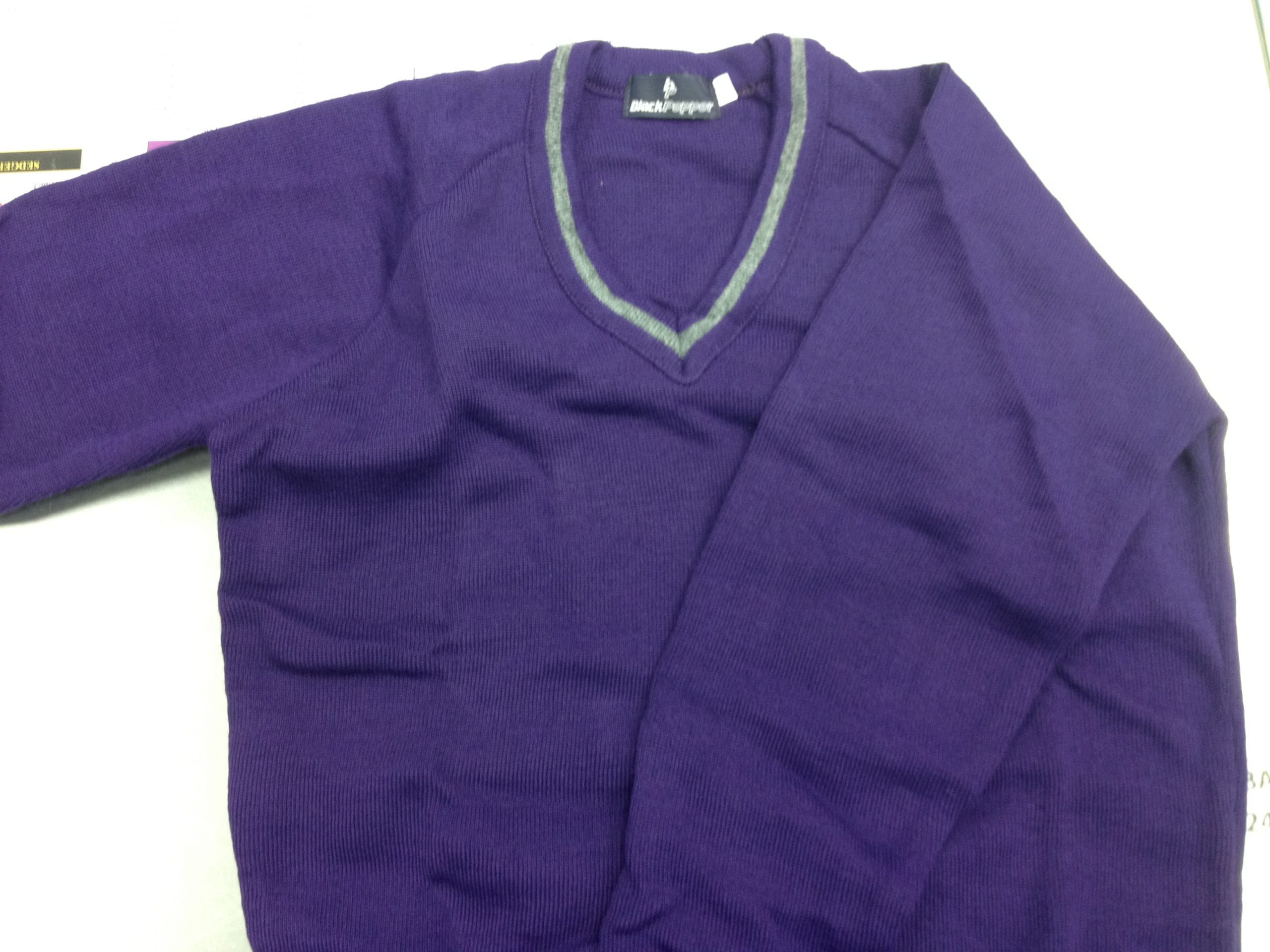 HARRIS BROMLEY PURPLE JUMPER WITH GREY STRIPE – WearAbouts Schoolwear